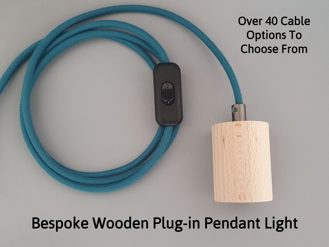 Wooden Plug in Pendant Light Fabric Cable Lamp Holder and - Etsy UK