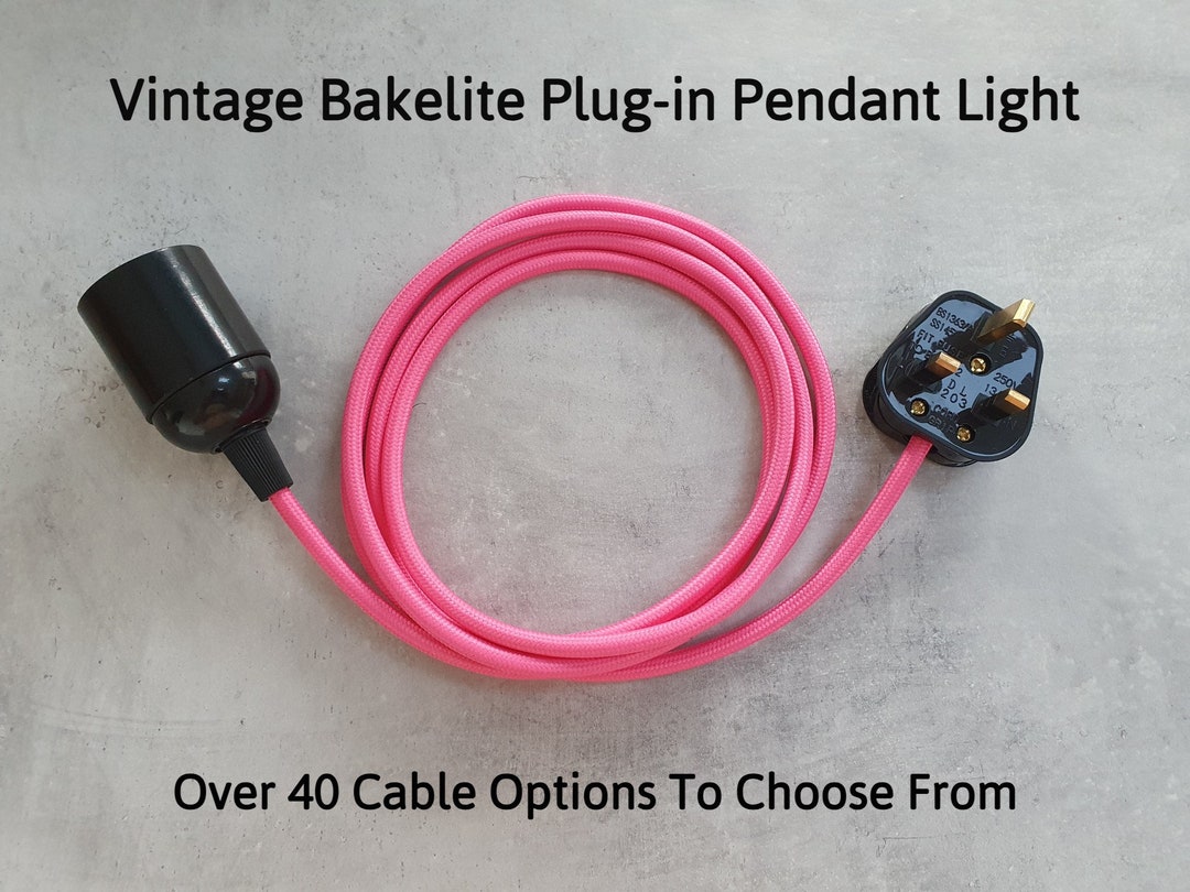 Plug in Pendant Light Smooth Bakelite Version Fabric Cable, Lamp Holder ...