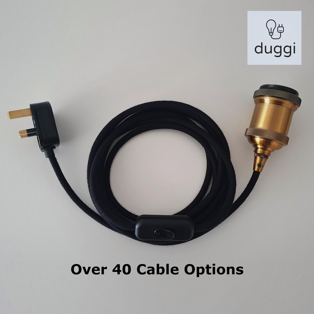 Vintage Brass Plug in Pendant Light - Fabric Cable, Lamp Holder & Plug ...