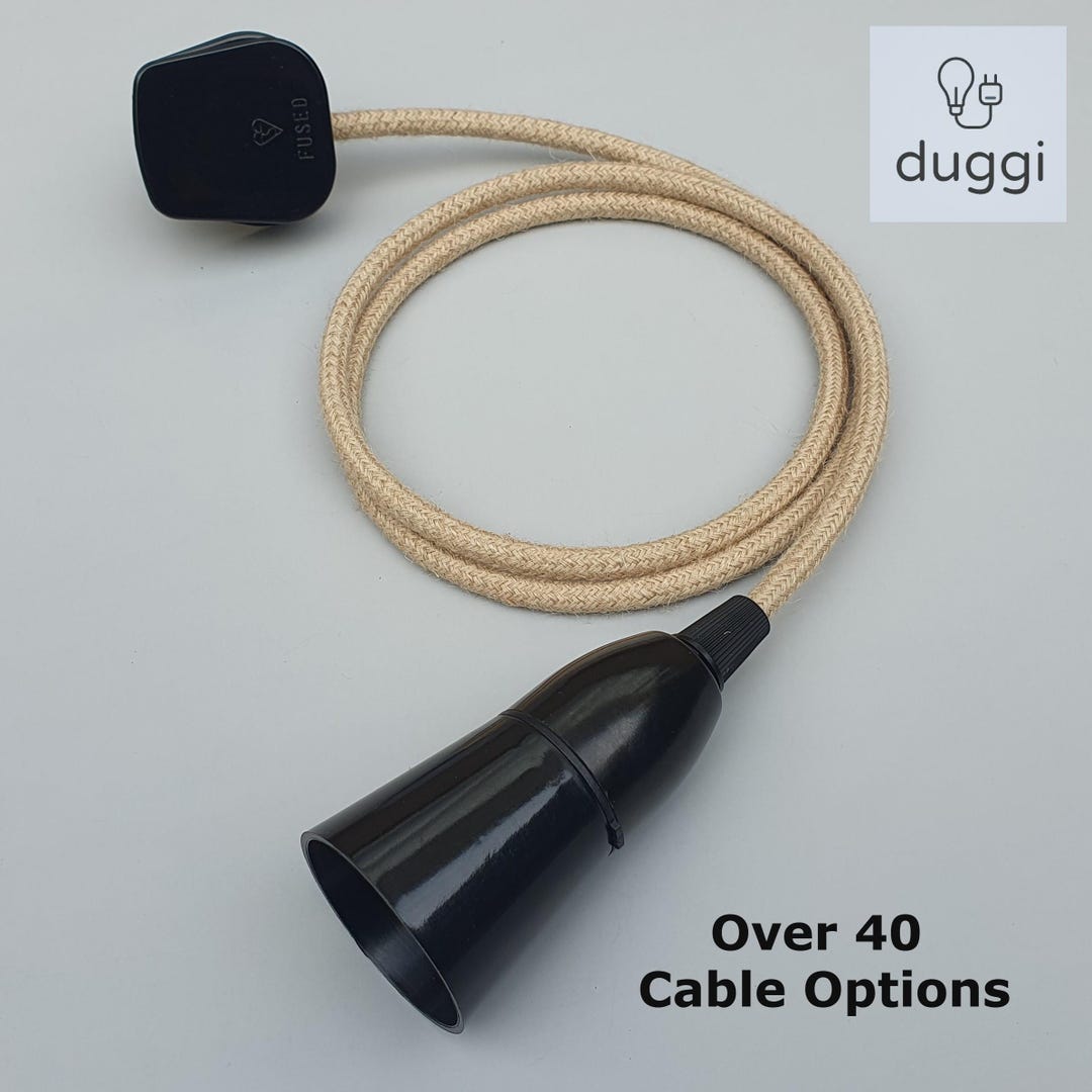 Black Bayonet Cap Plug in Pendant Light - Lamp Holder, Fabric Cable ...