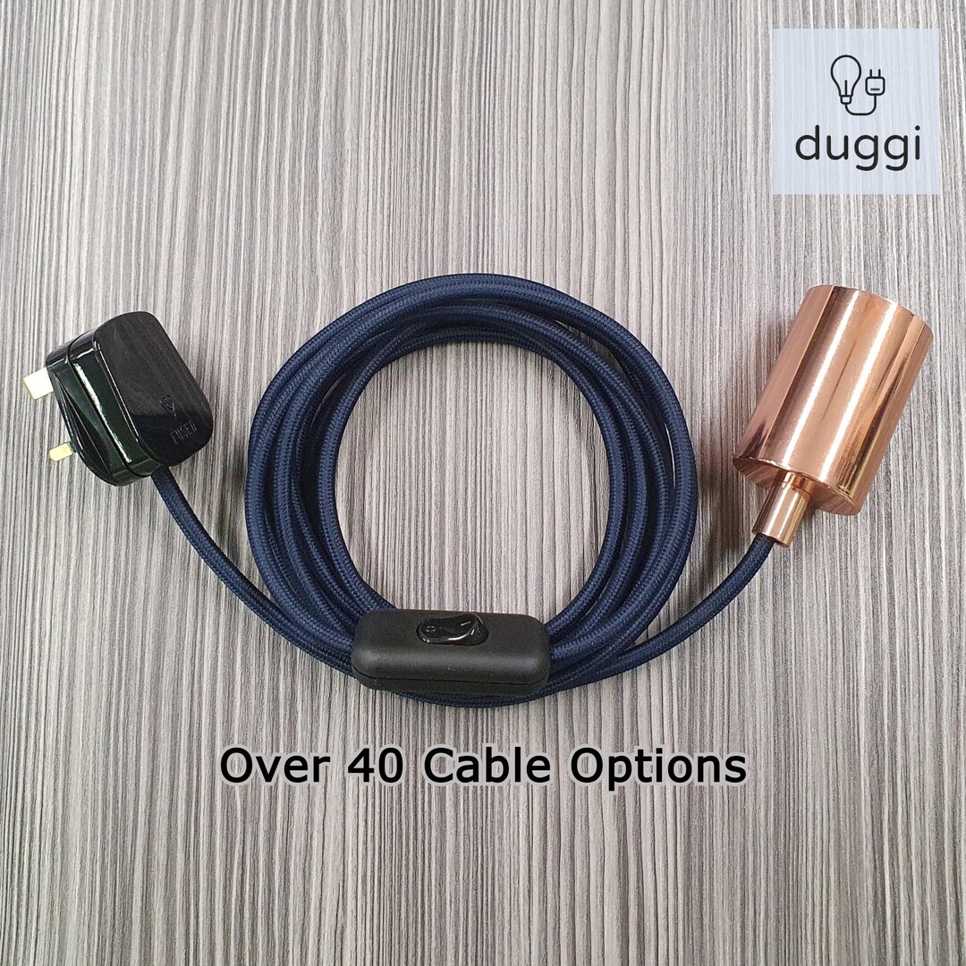 Copper Plug in Pendant Light - Fabric Cable, Polished Lamp Holder ...