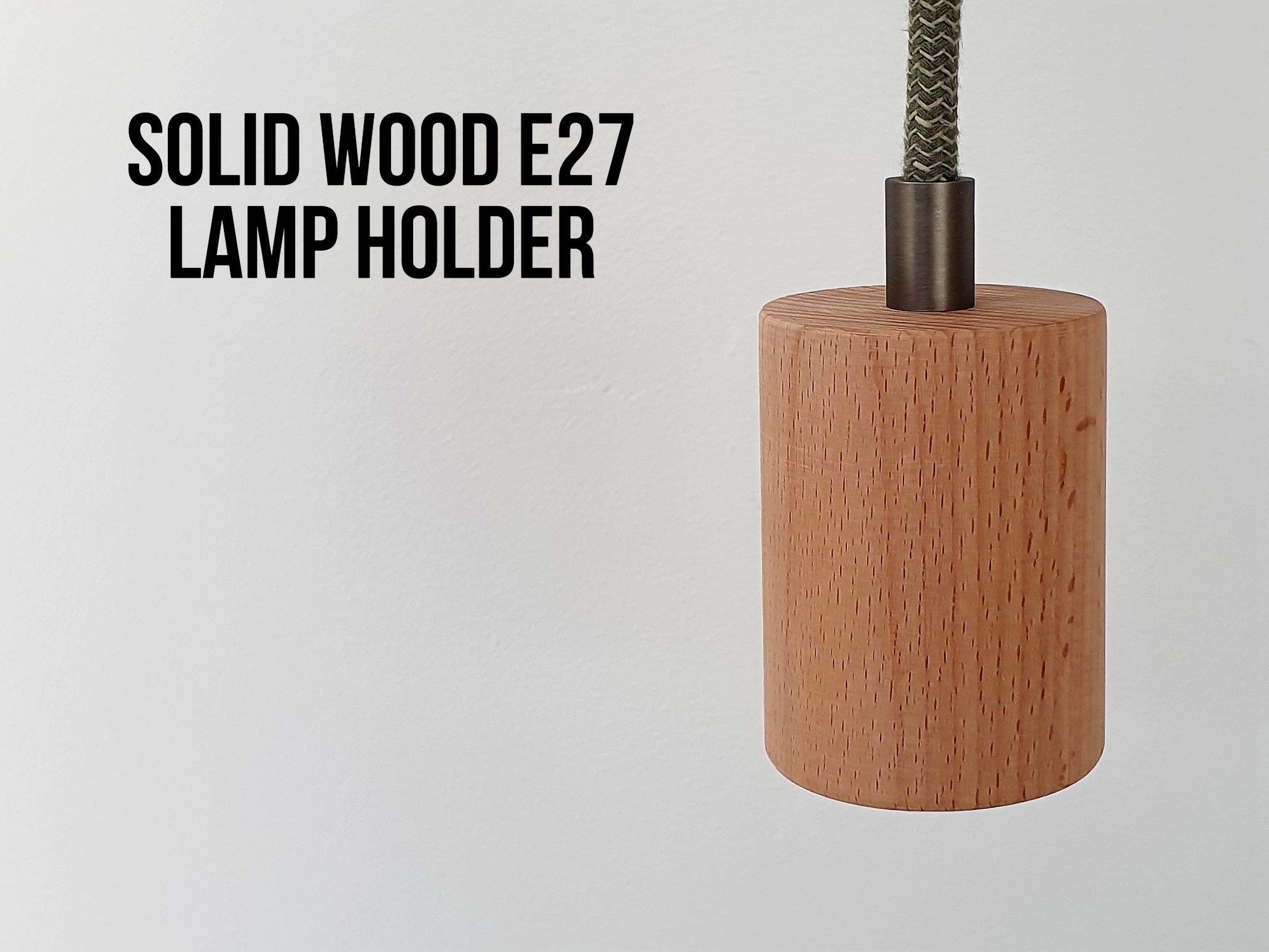 Wooden Plug in Pendant Light Fabric Cable Lamp Holder and | Etsy UK