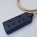 Bespoke Fabric Cable Extension Lead - Black Trailing Socket - 2 Way or ...