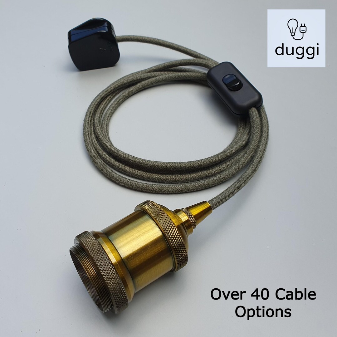 Vintage Brass Plug in Pendant Light - Fabric Cable, Lamp Holder & Plug ...