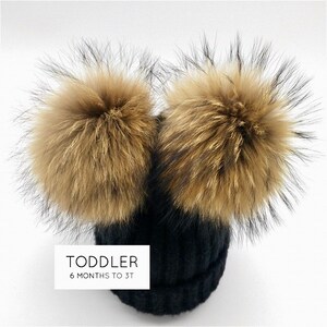 Adult Double Pom Pom Hat Matching Adult and Baby Real Fur Pom Pom Hat ...