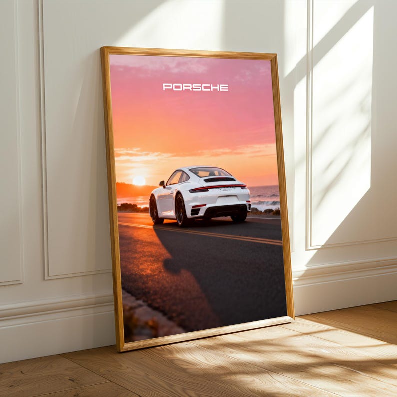 Porsche 911 Turbo Redline Poster – White and Orange and Pink and Peach ...
