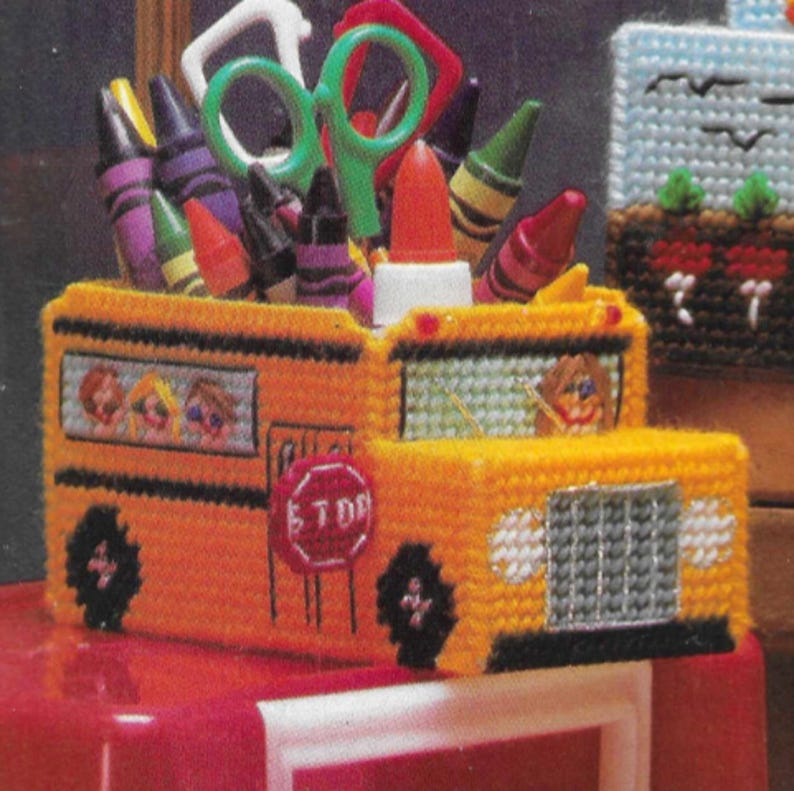 Three Caddy Plastic Canvas Patterns PDF, School Bus, Bakery and Garden ...