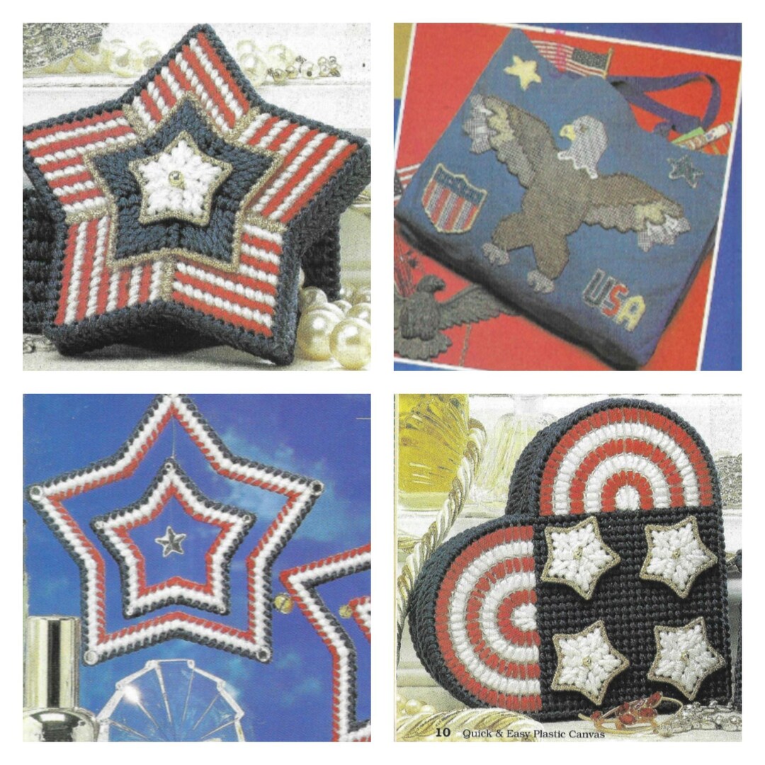 Four Patriotic Plastic Canvas Patterns PDF, Mobile, Boxes, Tote - Etsy