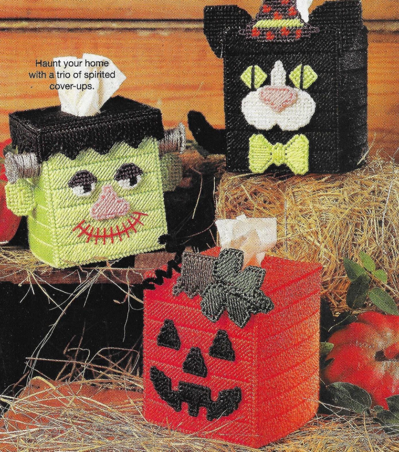 Halloween Tissue Box Covers Plastic Canvas Pattern PDF, Cat, Pumpkin ...