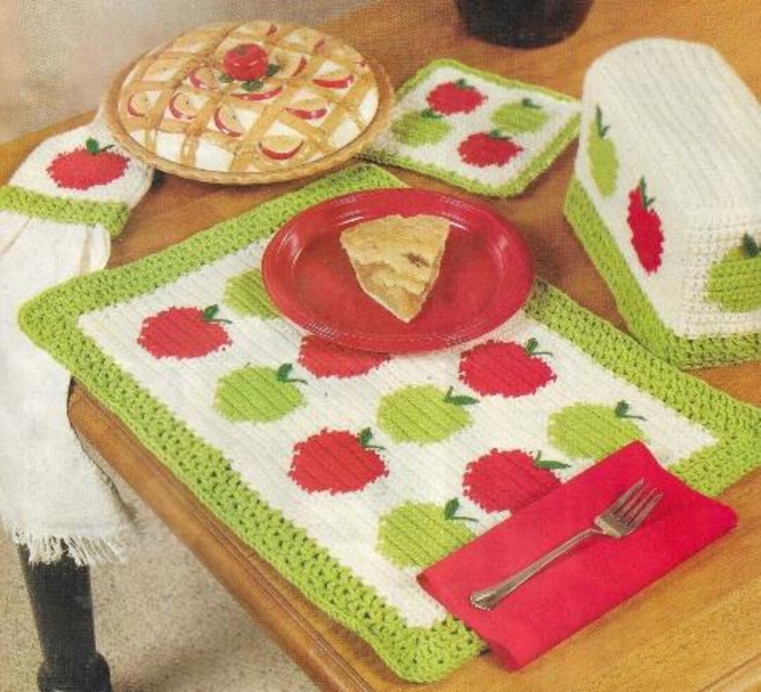 Crochet Pattern Toaster Cover, Towel Topper, Potholder, Placemats Set ...