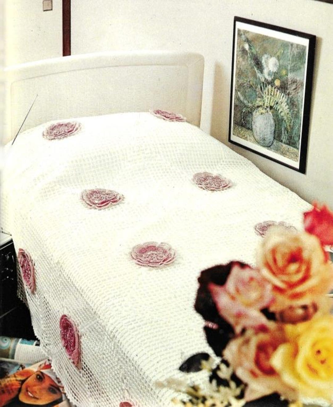 Vintage Crochet Roses Bedspread PDF - Etsy