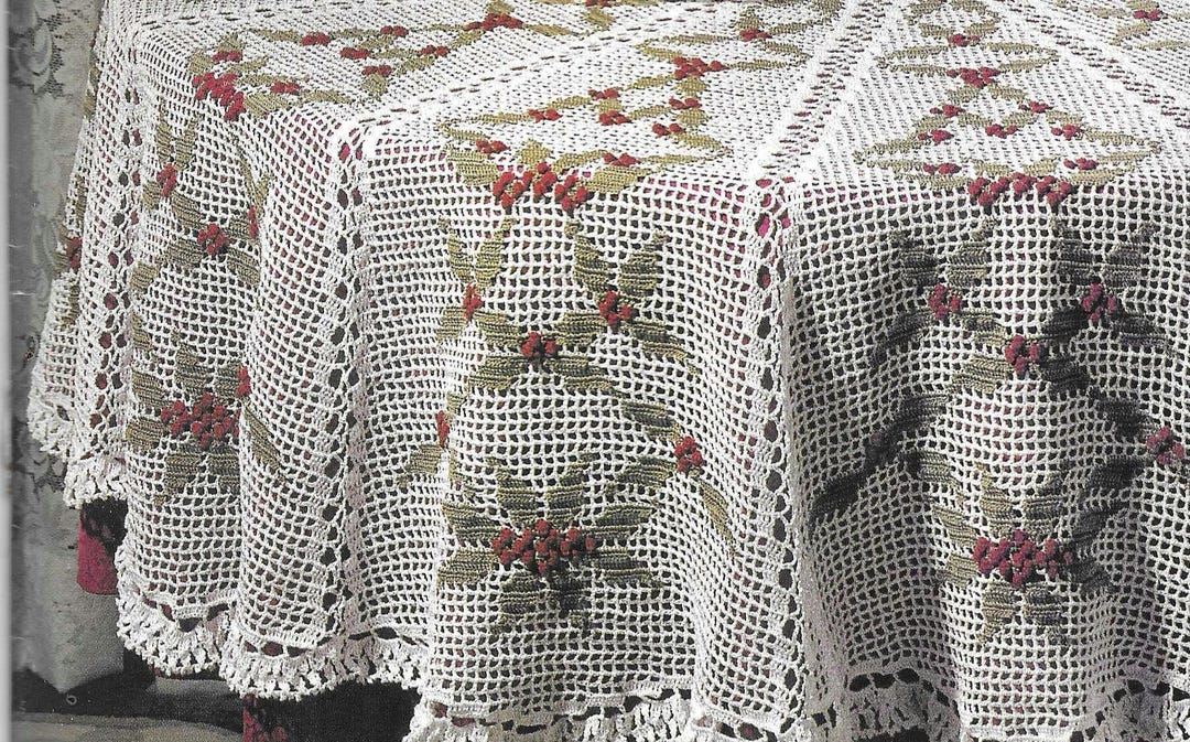 Vintage Crochet Holly Tablecloth Pattern PDF - Etsy