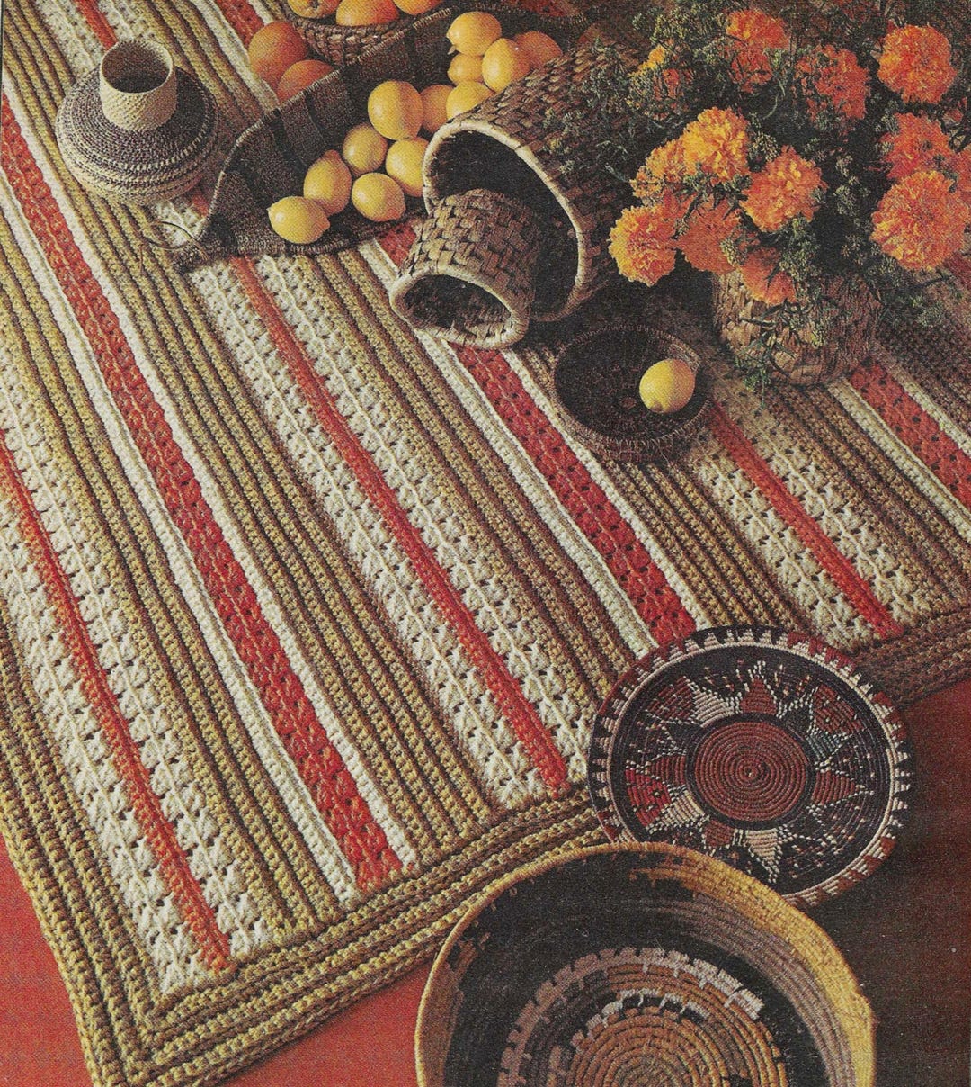 Vintage Crochet Striped Rug PDF +bonus Coiled Baskets - Etsy