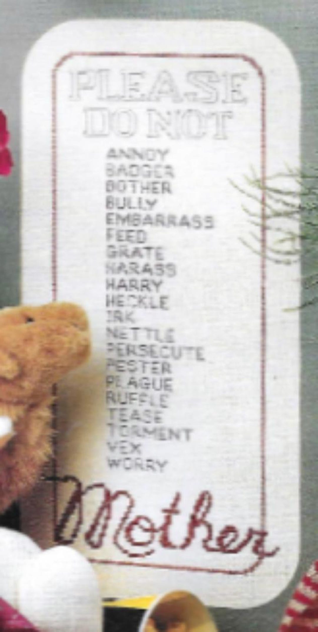 Mother's Verbs Cross Stitch Pattern PDF - Etsy