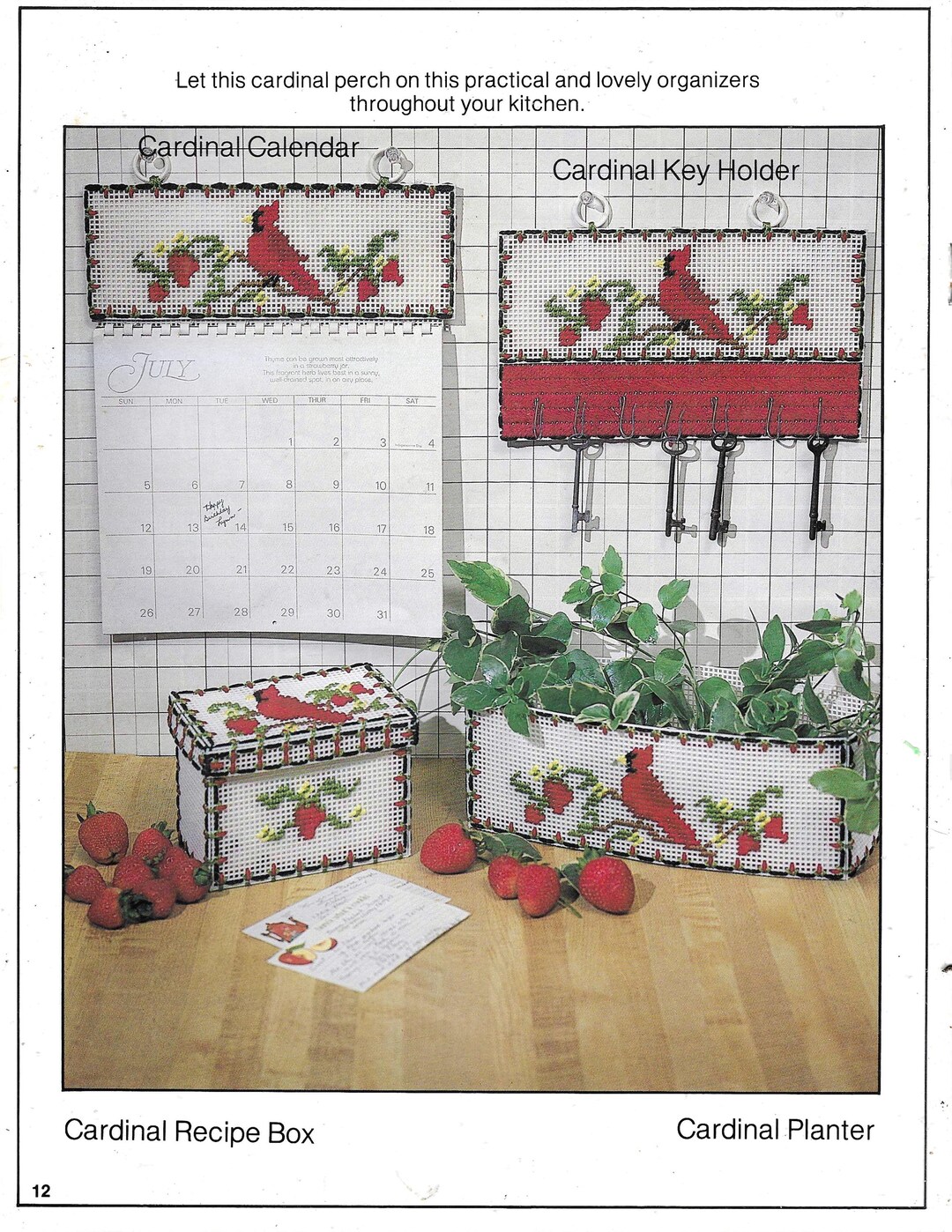 Cardinal Set, Calendar, Key Rack, Basket, Recipe Box Plastic Canvas PDF ...