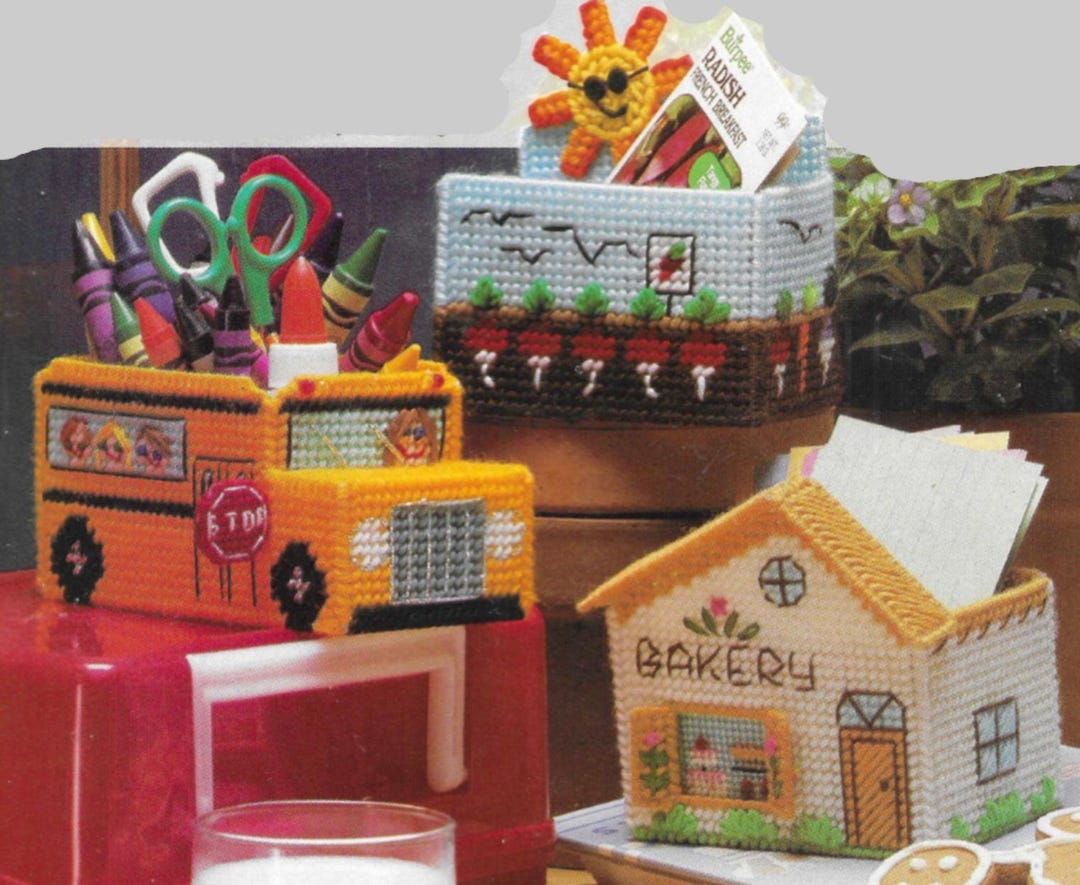 Three Caddy Plastic Canvas Patterns PDF, School Bus, Bakery and Garden ...
