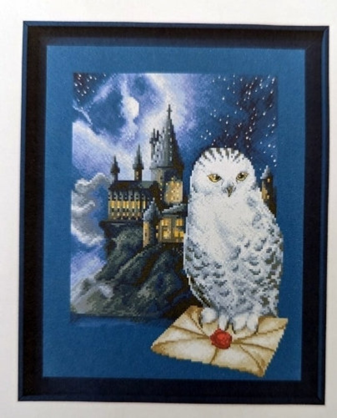 Hedwig, Hogwarts, Blue Fabric Harry Potter Counted Cross Stitch Kit, 14 ...