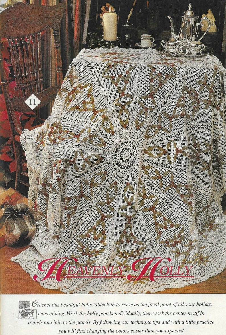 Vintage Crochet Holly Tablecloth Pattern PDF - Etsy