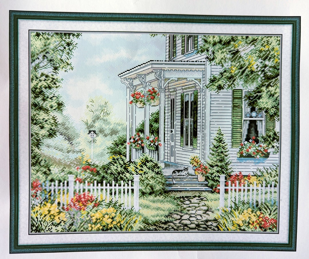 Front Porch and Flowers, Stamped Cross Stitch Kit, Joy Sunday, 14 Count ...