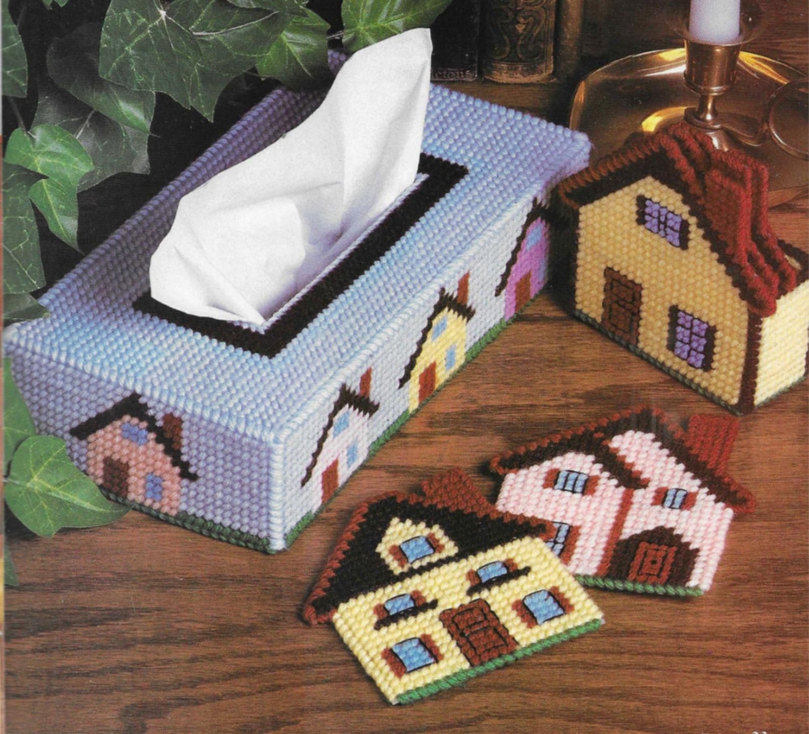 House Themed Coasters and Tissue Cover Plastic Canvas PDF - Etsy