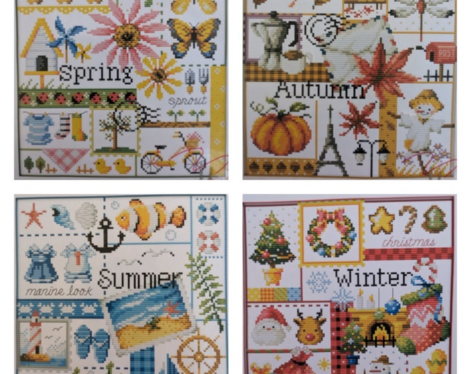 Lot of Four Stamped Cross Stitch Kits, Seasons Samplers, 14 Count - Etsy