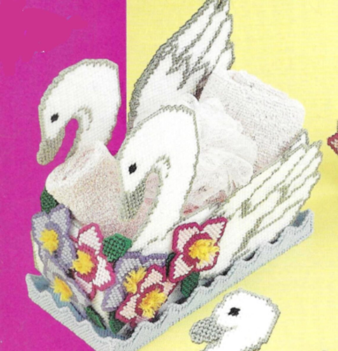 4 Piece Swan Bath Set Plastic Canvas Pattern, Towel Ring, Basket, Soap ...