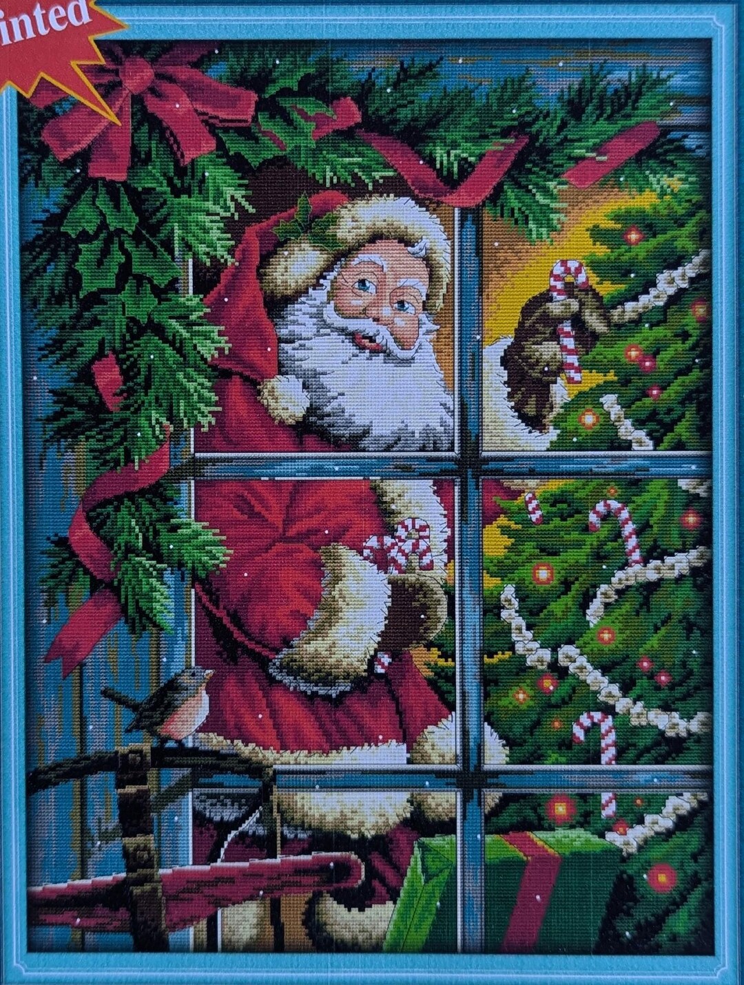 Santa at the Window, Extra Large Stamped Printed Cross Stitch Kit, Joy ...