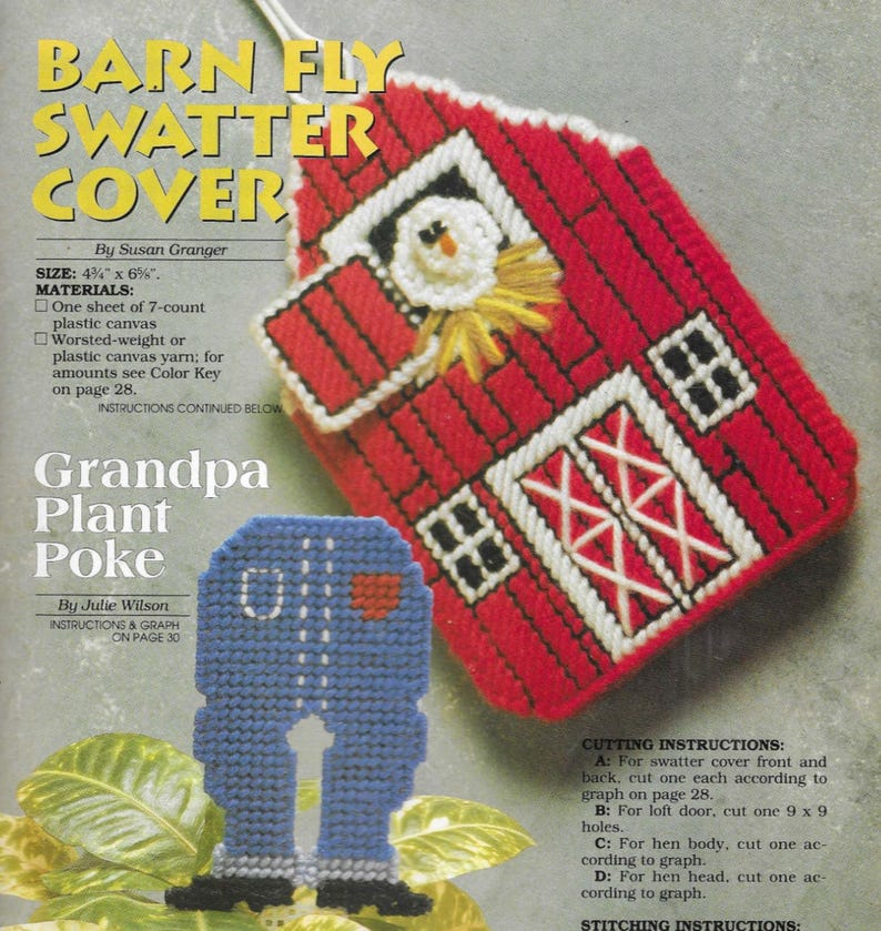 Barn Fly Swatter Cover and Plant Poke Plastic Canvas Pattern PDF - Etsy
