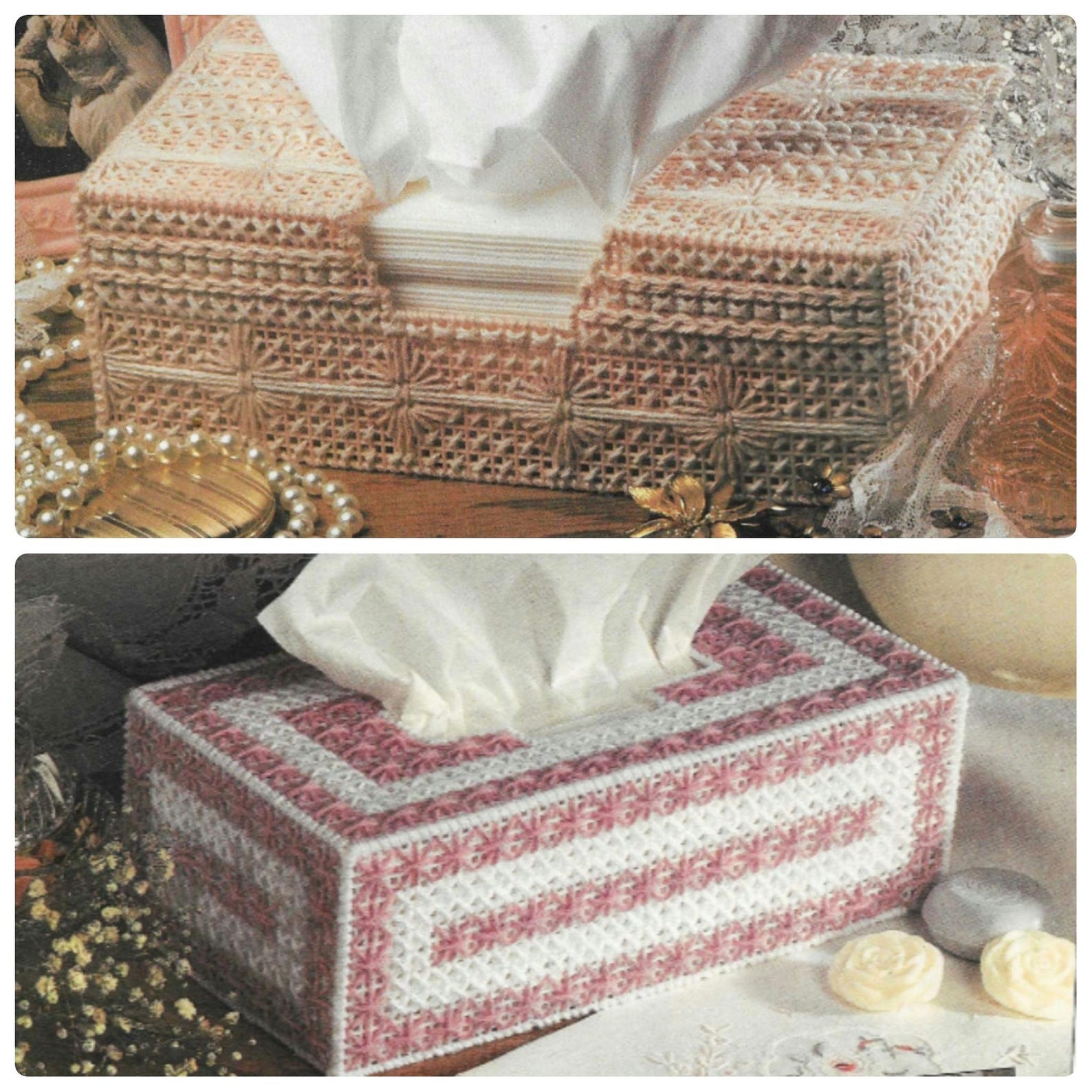 Two Feminine Tissue Box Covers Plastic Canvas Pattern PDF - Etsy