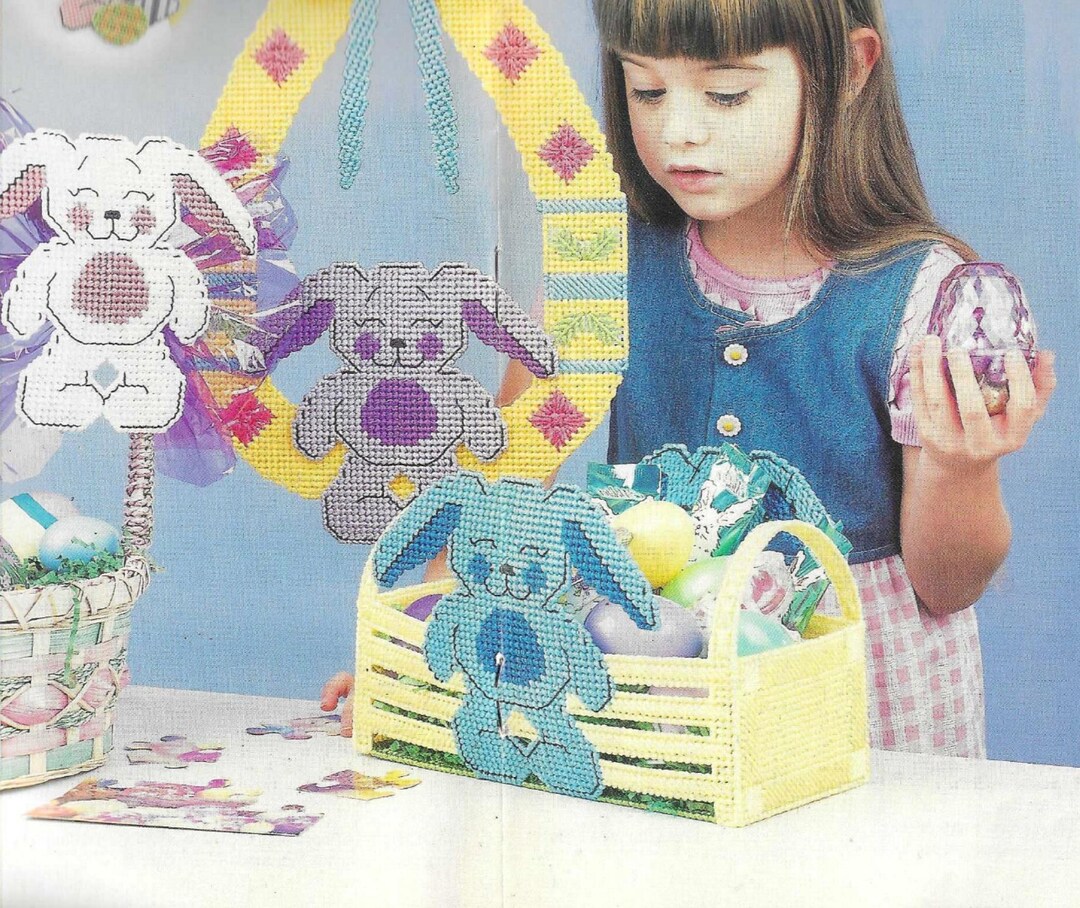 Four Easter Bunny Plastic Canvas Patterns PDF, Basket - Etsy