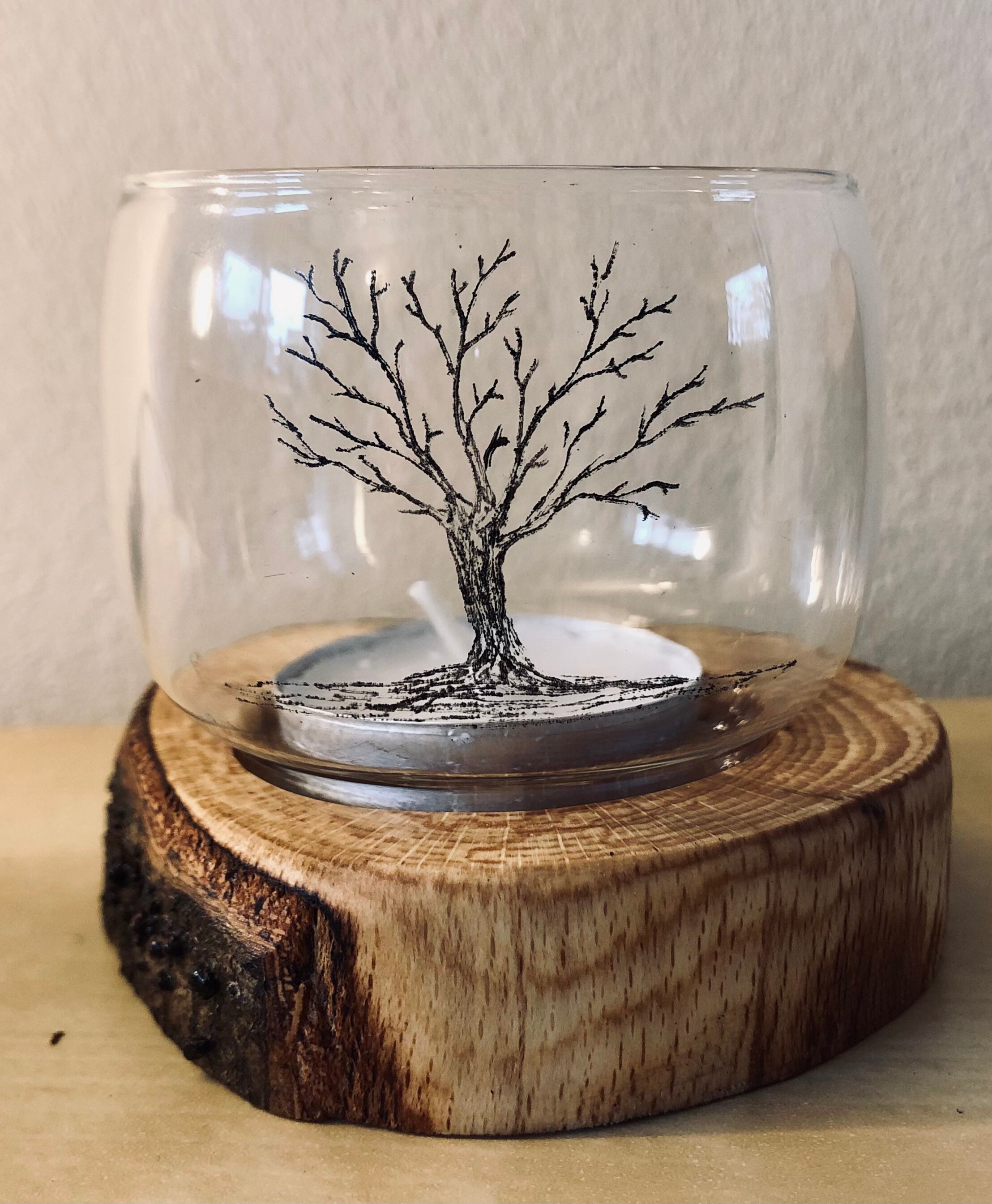 Single Glass Tealight Holder With Freehand Hawthorn Tree - Etsy