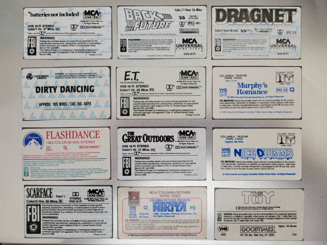 12 VHS Movie Label Magnets Made From The Original VHS Etsy