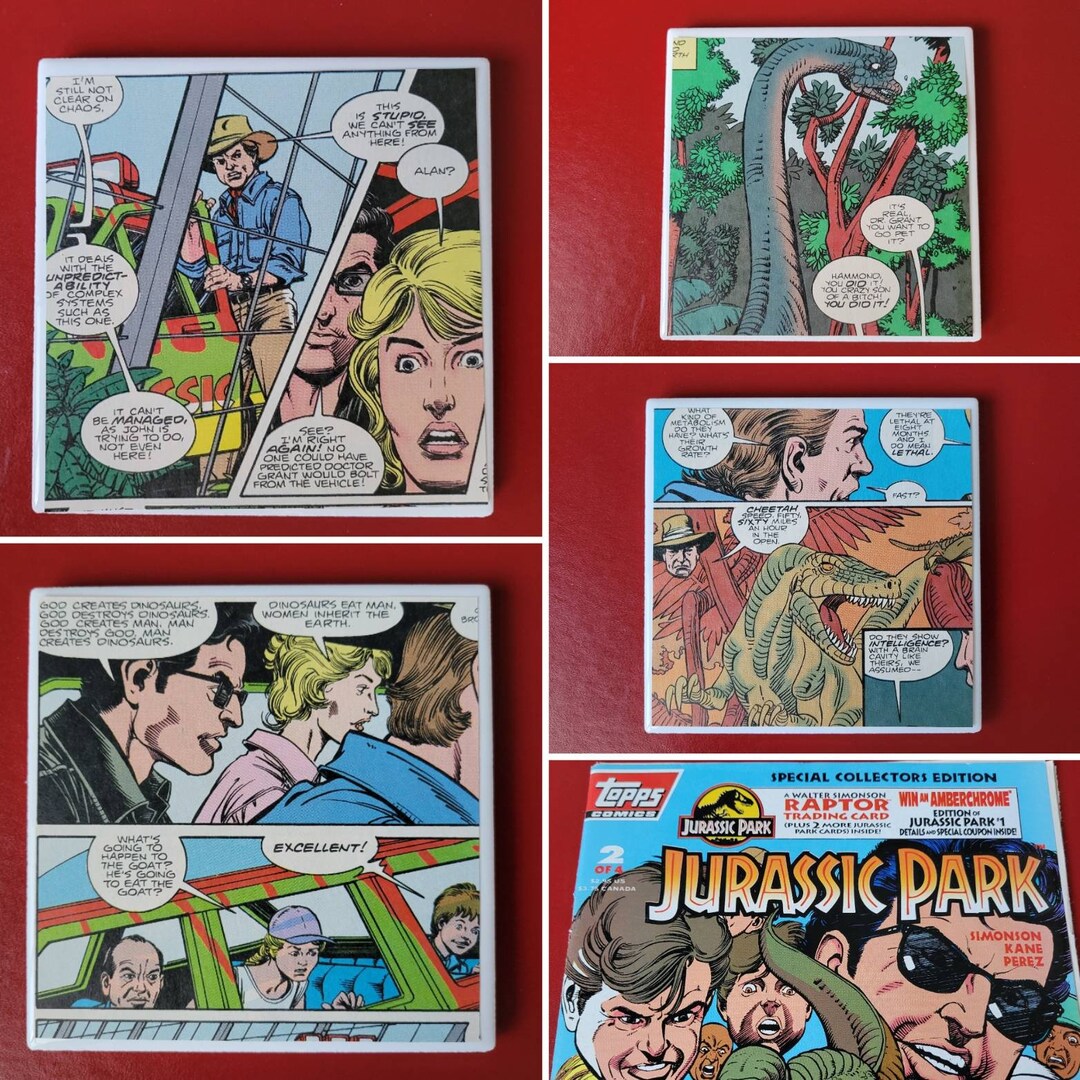 COASTERS JURASSIC Park 1993 Comic Book Tile Coasters SET From the Comic ...