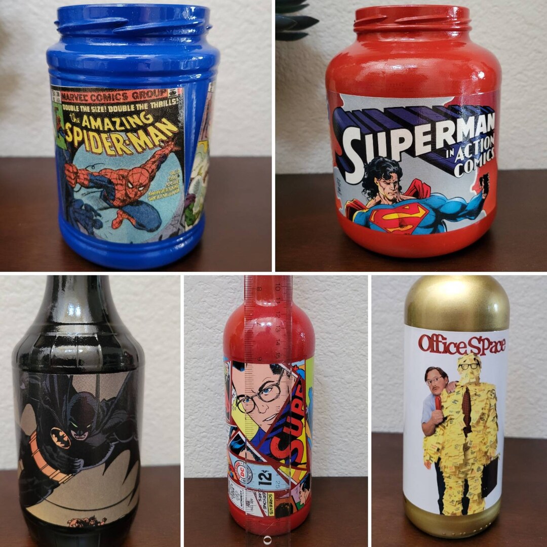VASES - Comic Book/ Movie Decorated and Painted Glass Bottles ...