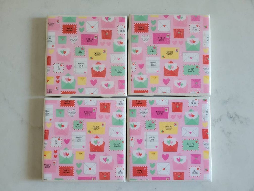 Love Letters Themed Set Resin Coated Coasters Happy Valentine's Day ...