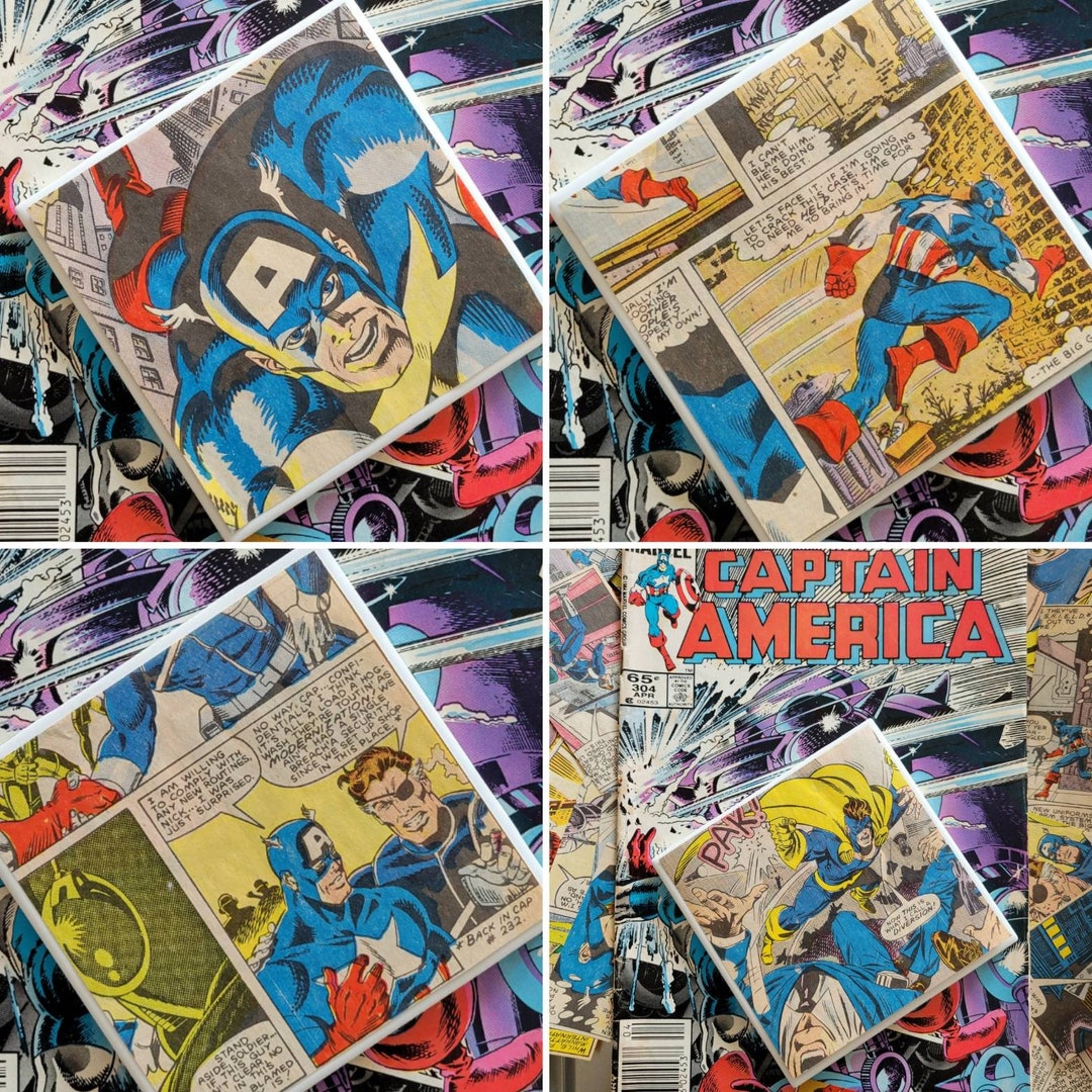 COASTERS Captain America Comic Book Tile Coasters Cut From 80's Comic ...