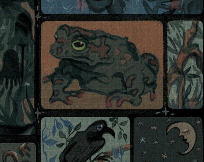 Goblincore Toad Crow Mushroom Illustration Print - Etsy