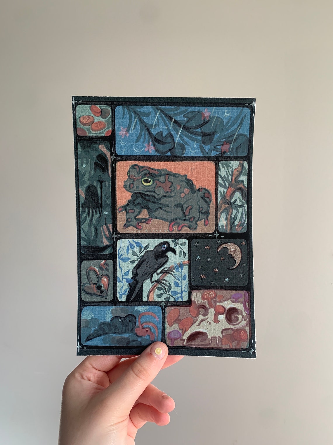 Goblincore Toad Crow Mushroom Illustration Print - Etsy