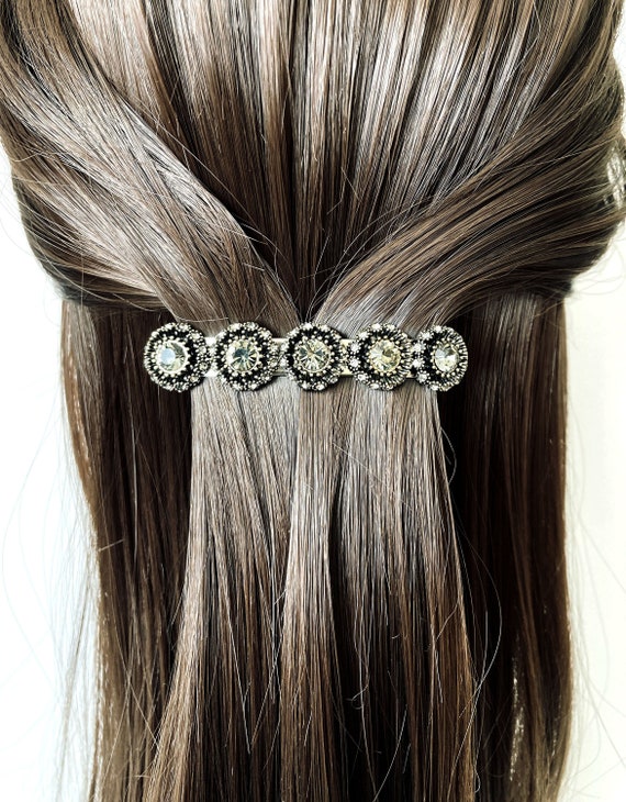 Victorian Vintage Style Round Dark Rhinestone Barrette for - Etsy