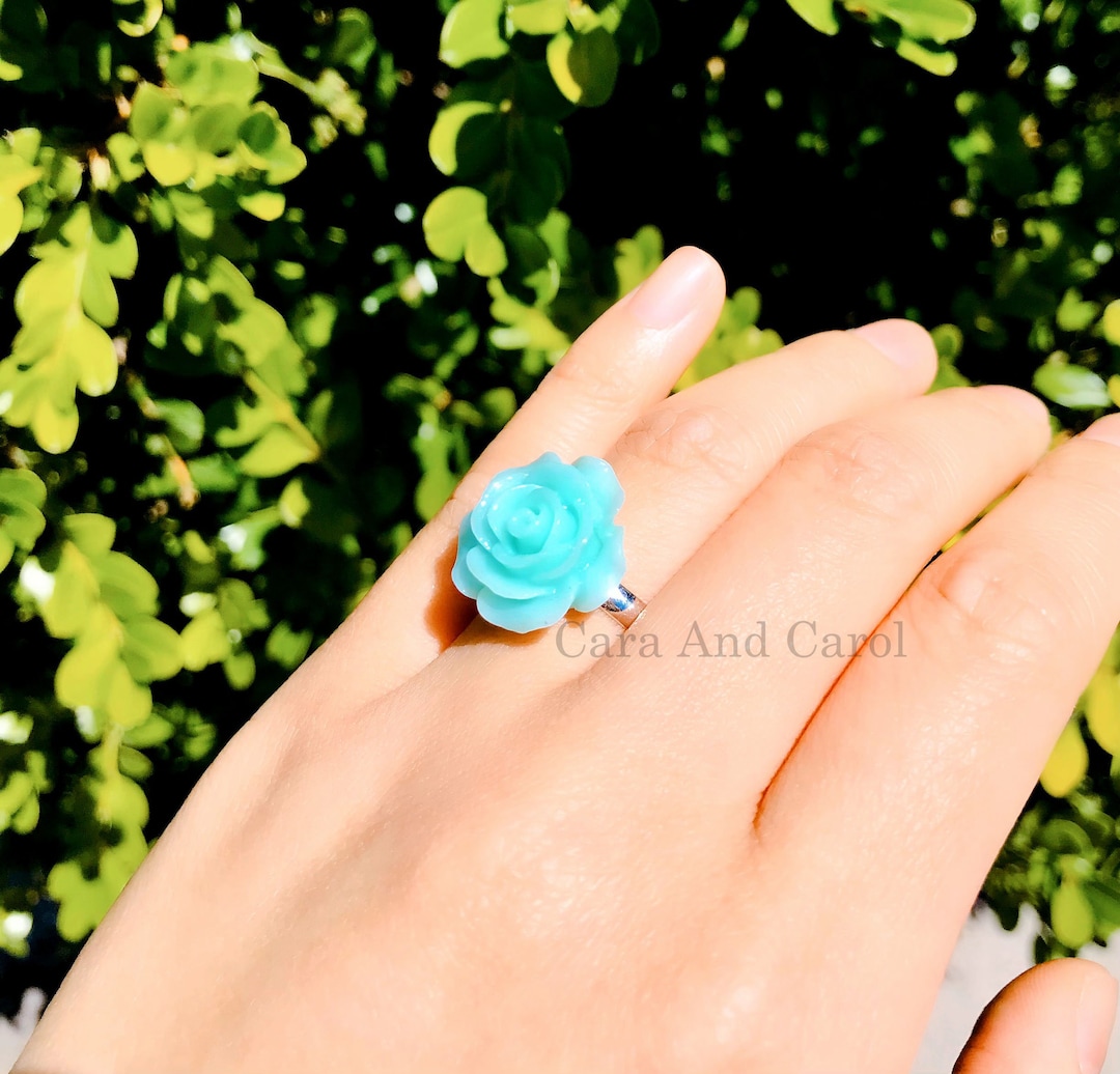Mint Rose Ring, Resin Rose Ring, Silver Rose Ring, Rose Ring Women ...