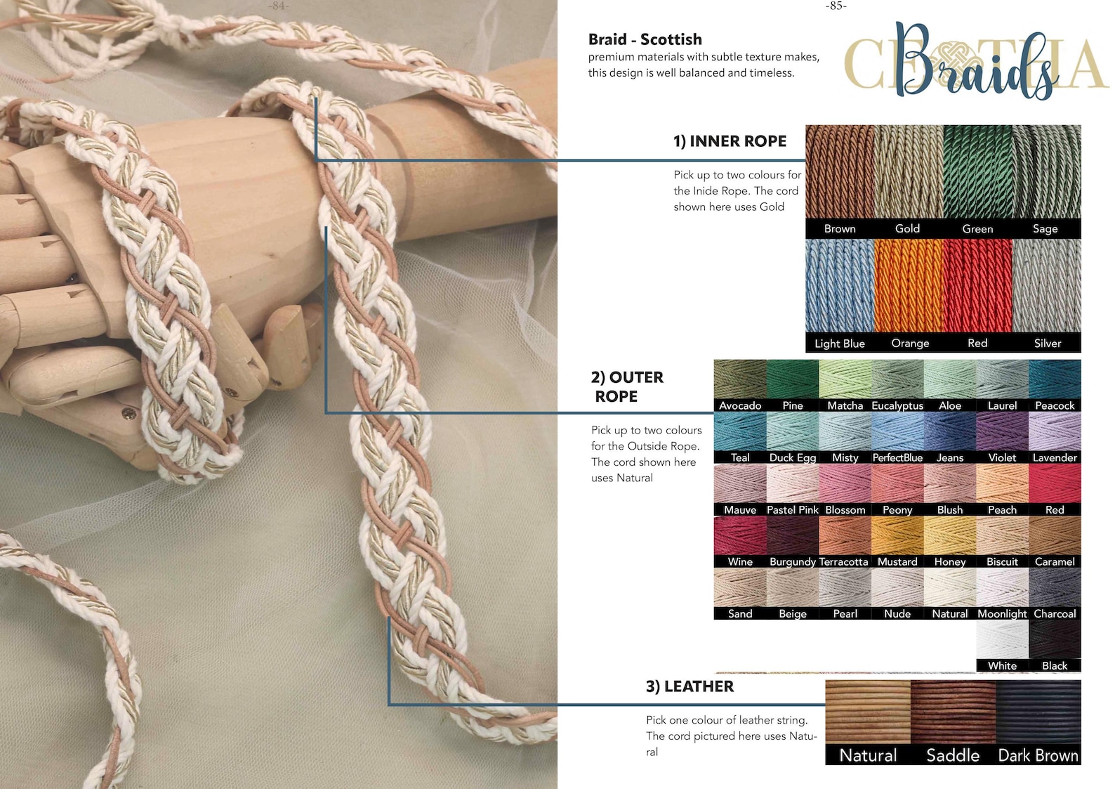 Handfasting Cord - Braid - Black + Taupe With Dark Sage Ribbon ...