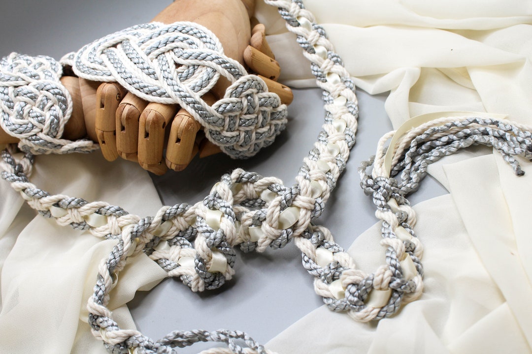 Handfasting Cord - Celtic 'nine Knots' Design - Silver + Natural Cotton ...