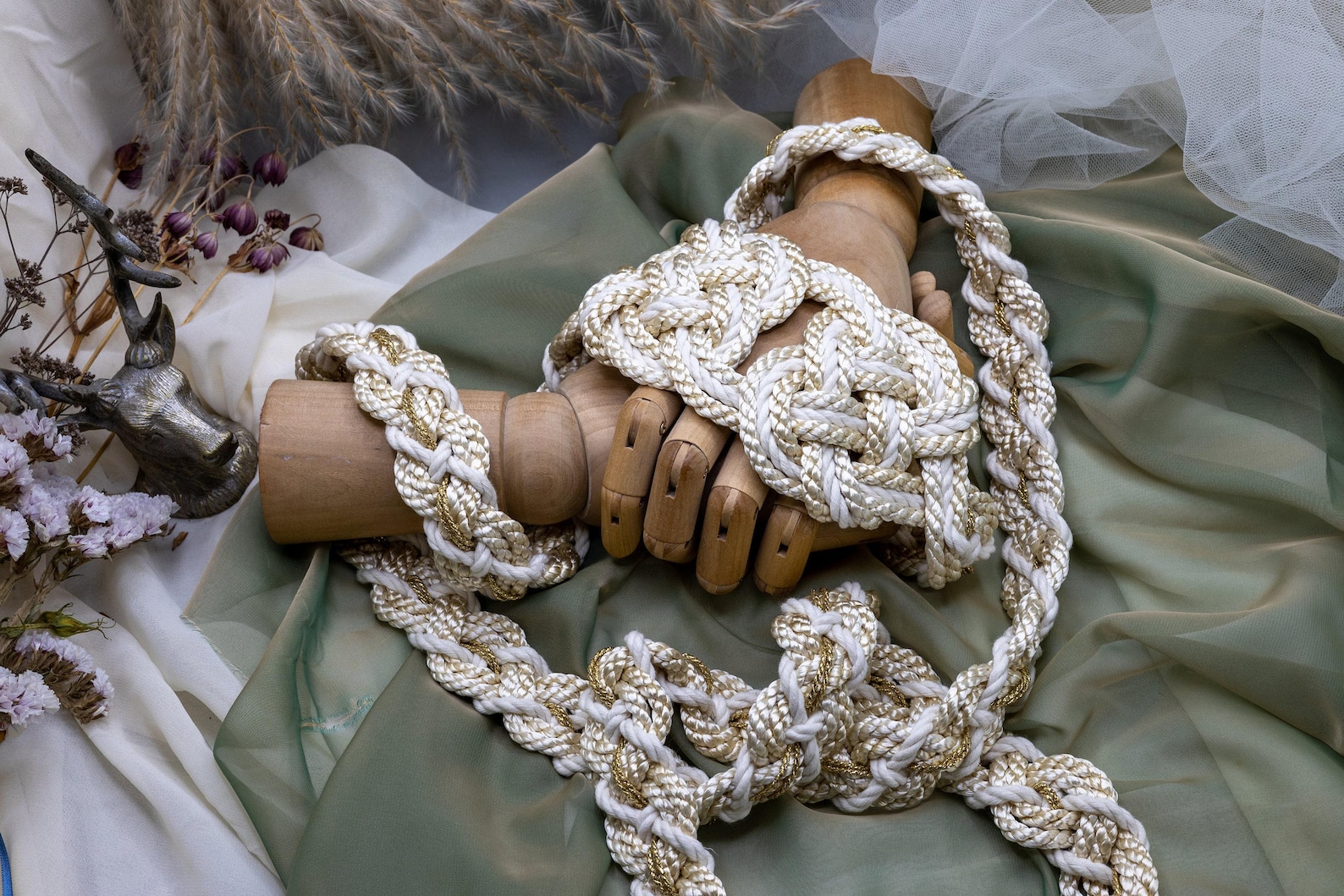 Handfasting Cord - 'hearts Entwined Ivory and Gold'- Customisable Heart ...