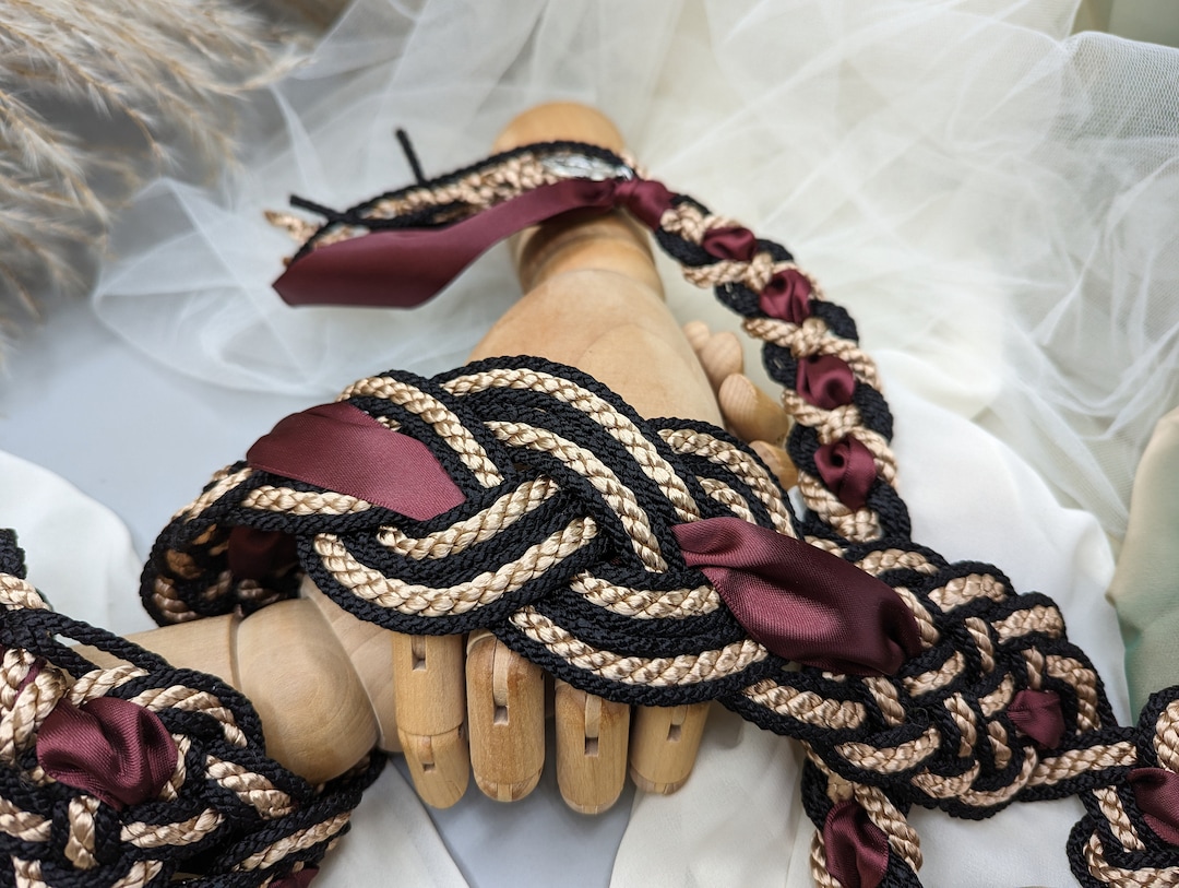 Handfasting Cord - Celtic 'nine Knots' Design - Black + Gold With Extra ...