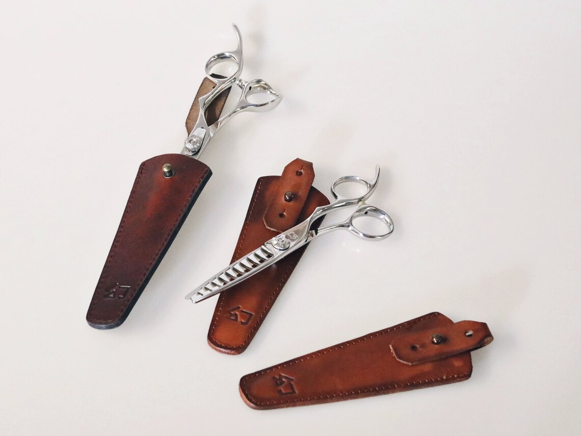 Genuine Leather Brown Hair Scissors Case Adjustable Strap - Etsy