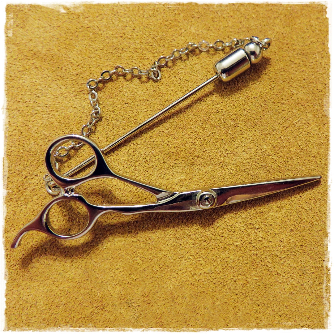Silver Tone Hair Scissors Pin - Stylish Barber and Hairstylist Brooch ...