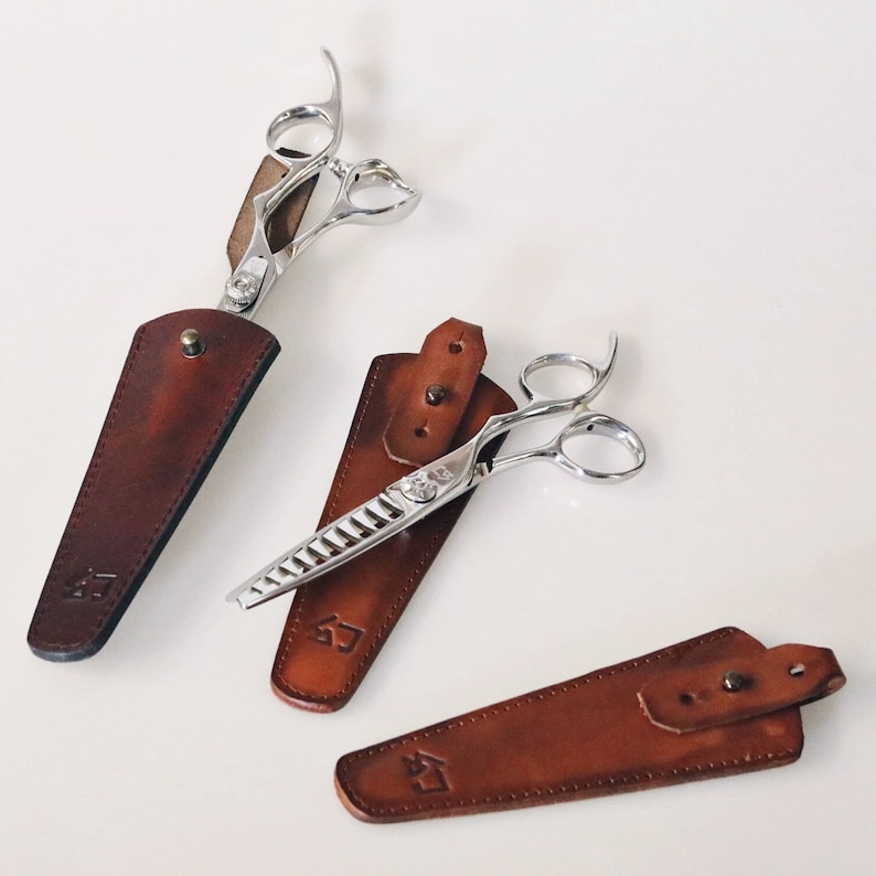 Genuine Leather Brown Hair Scissors Case With Adjustable Strap Scissors ...