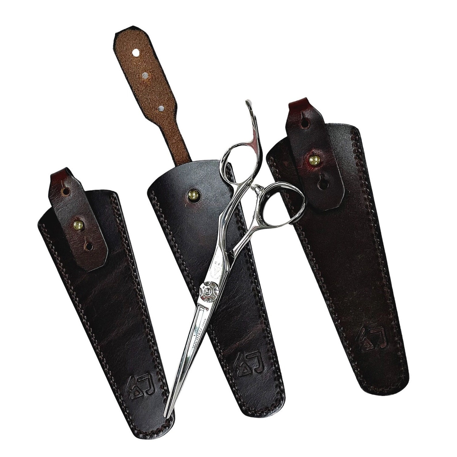 Genuine Leather Brown Hair Scissors Case With Adjustable Strap Scissors ...