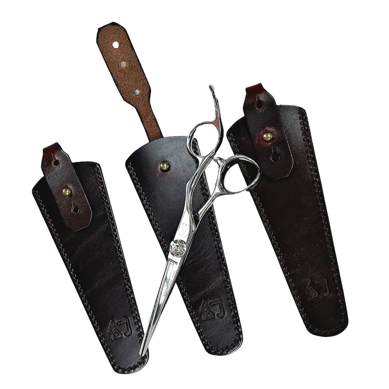 Genuine Leather Brown Hair Scissors Case With Adjustable Strap Scissors ...