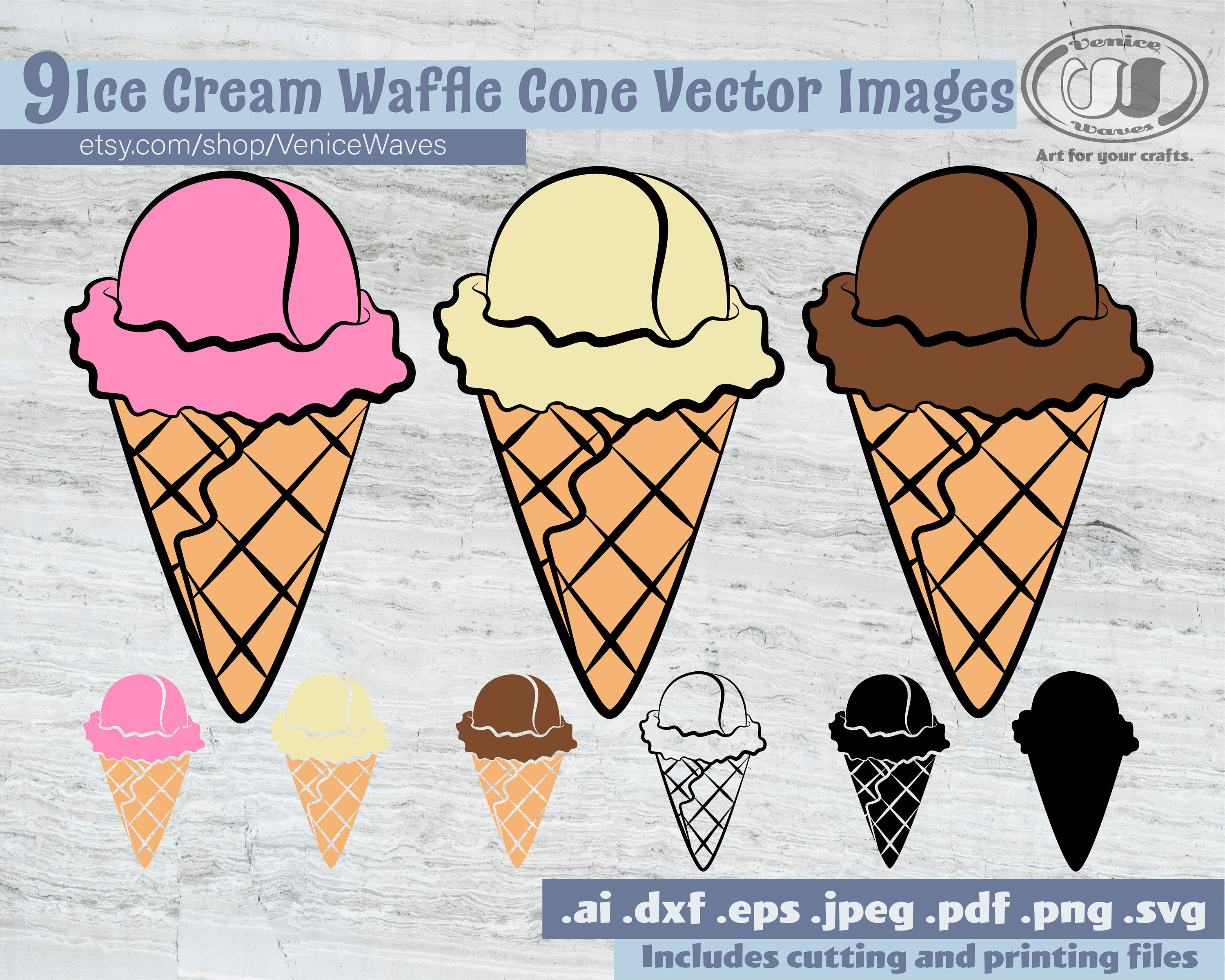 Ice Cream Waffle Cone Clipart Ice Cream Cut Files | Etsy